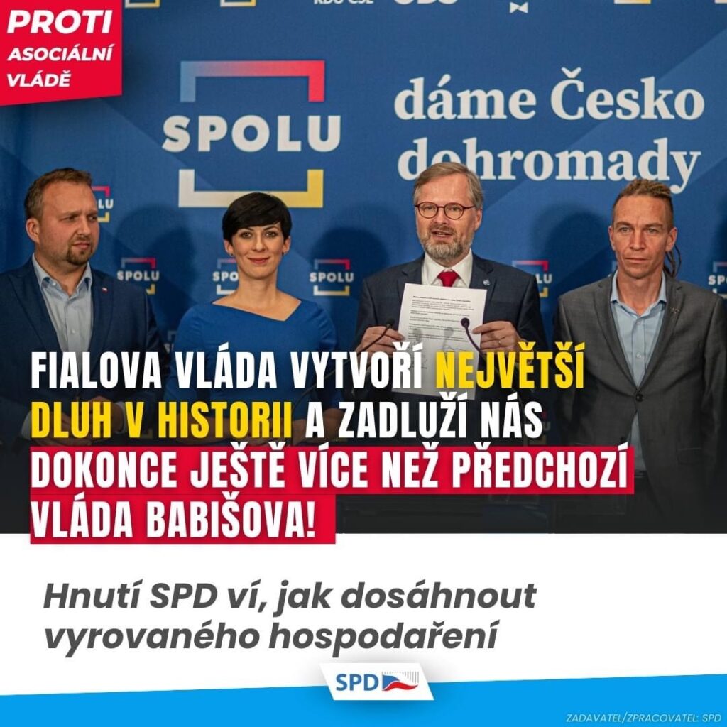 Vláda Petra Fialy (ODS) vytvoří největší dluh v historii České republiky - SPD - Svoboda a přímá ...